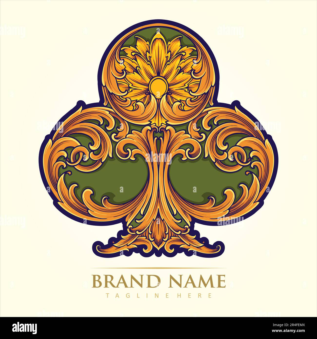 Ornamental ace of club with vintage engraved logo illustrations vector ...