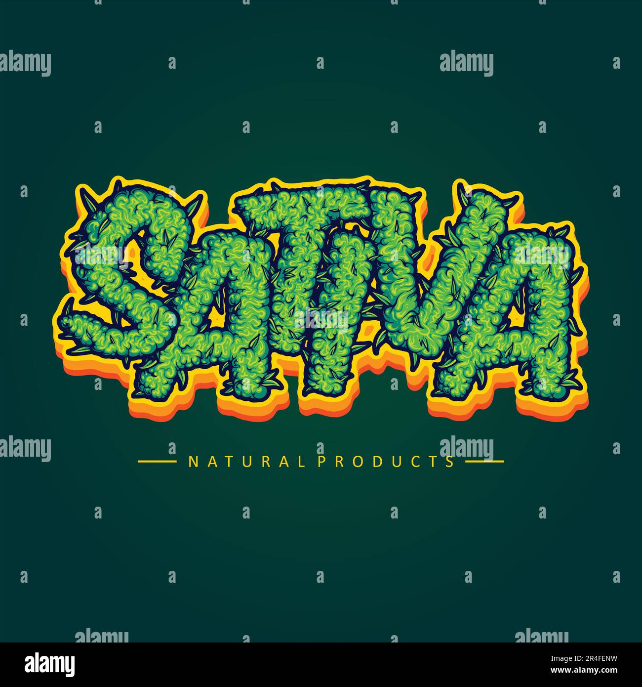 Sativa typeface cannabis buds letter effect illustrations vector ...