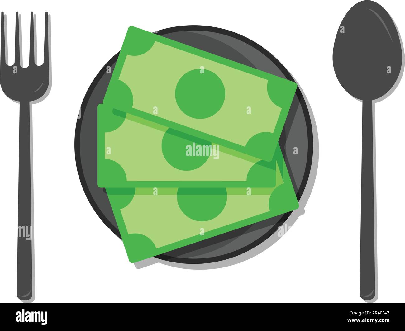 Money, bank notes on plate. With fork and spoon. Vector Stock Vector ...
