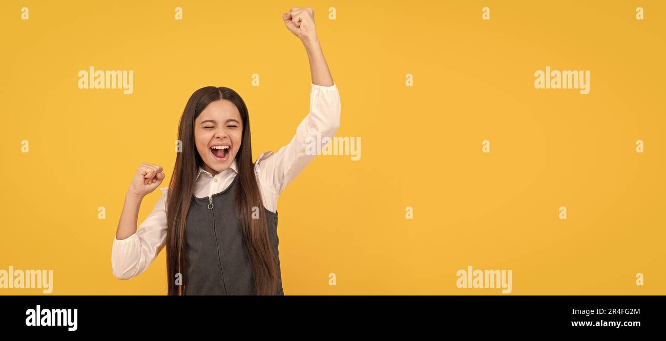 Got success. Successful girl celebrate success. School education. Child ...