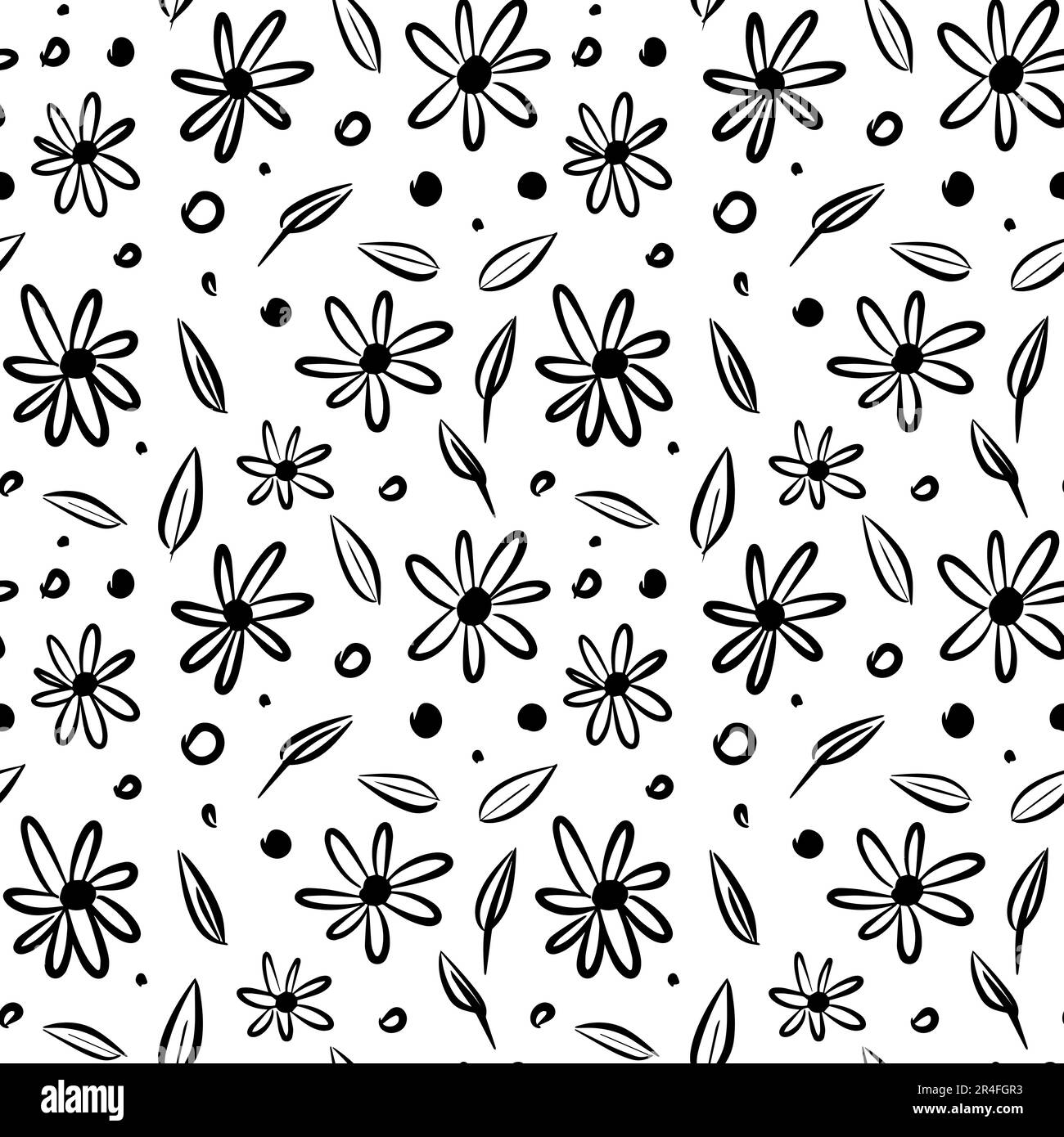 Vector seamless hand drawn flowers pattern. Floral card with leaves ...
