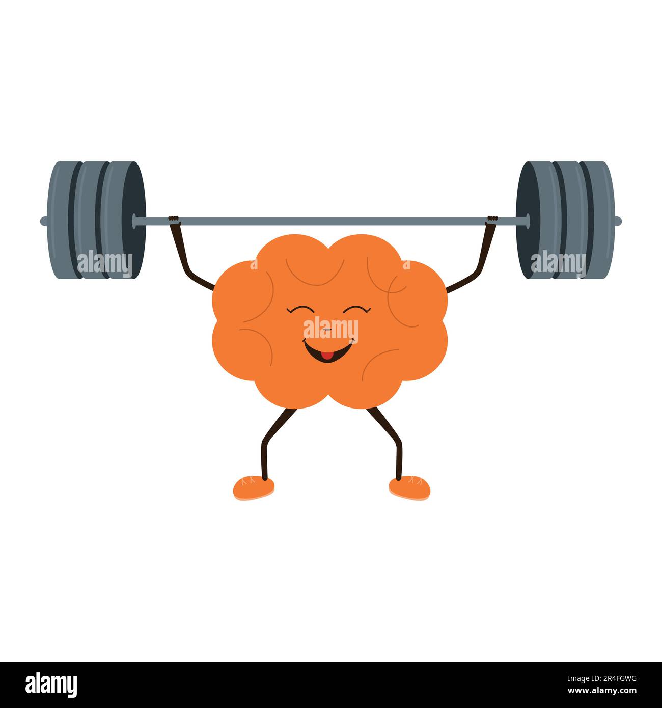 Strong powerful brain holding heavy barbell. Intelligence, mind ...