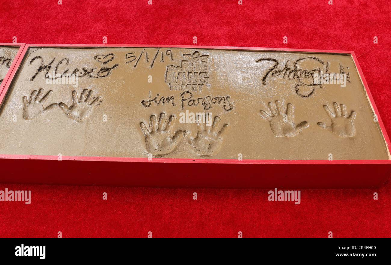 Johnny Galecki, Jim Parsons and Kaley Cuoco at the handprints ceremony ...