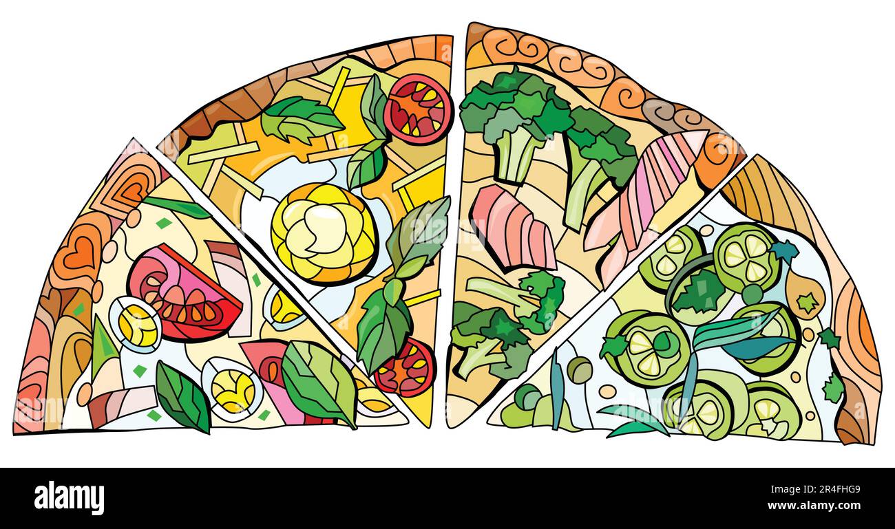 Pizza slices in decorative style on white background. Isolated vector ...