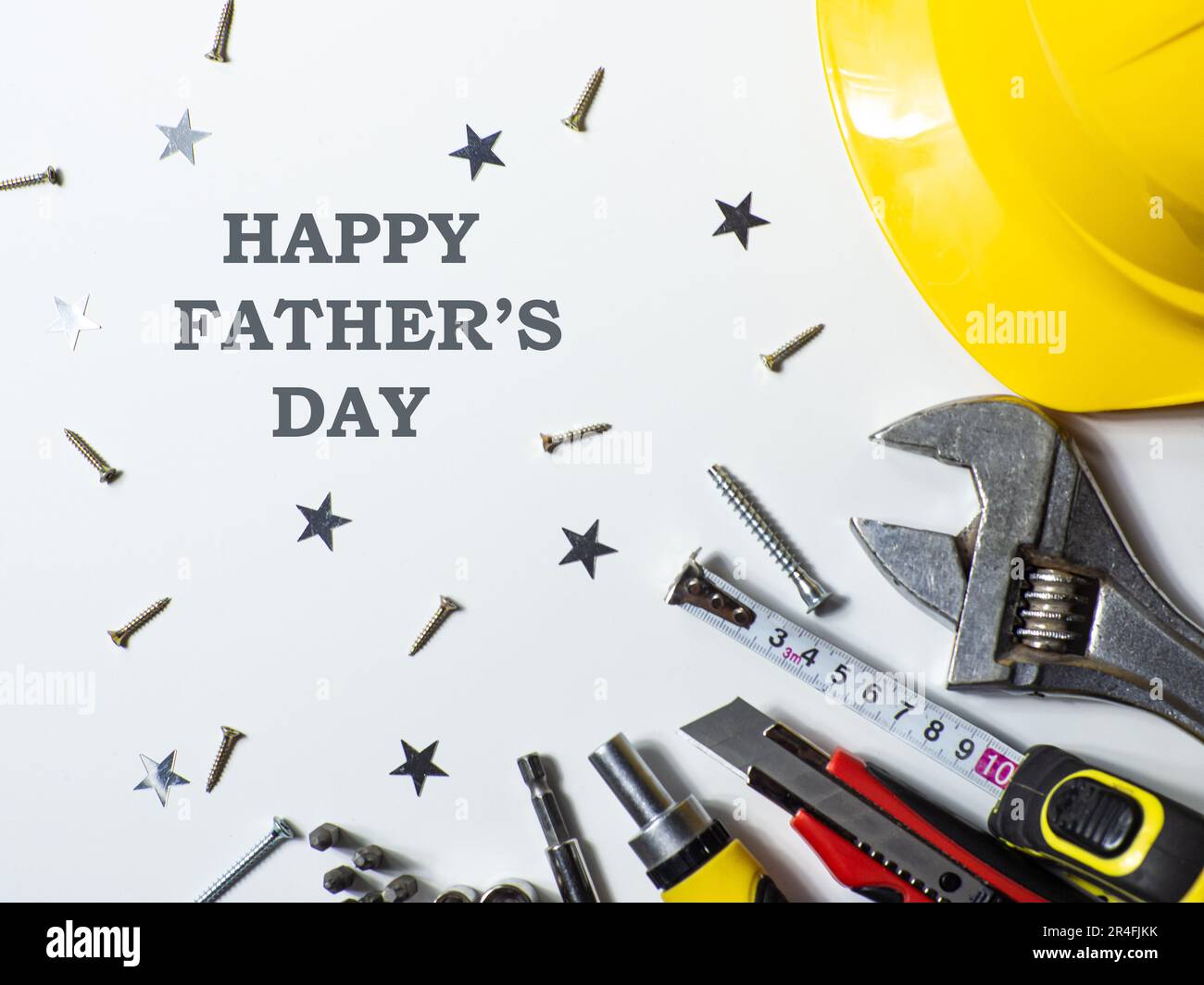 Construction tools, hard hat on white background with copy space ...