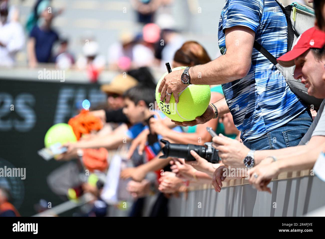 Paris, France. 27th May, 2023. Illustrations with fans and giant balls ...
