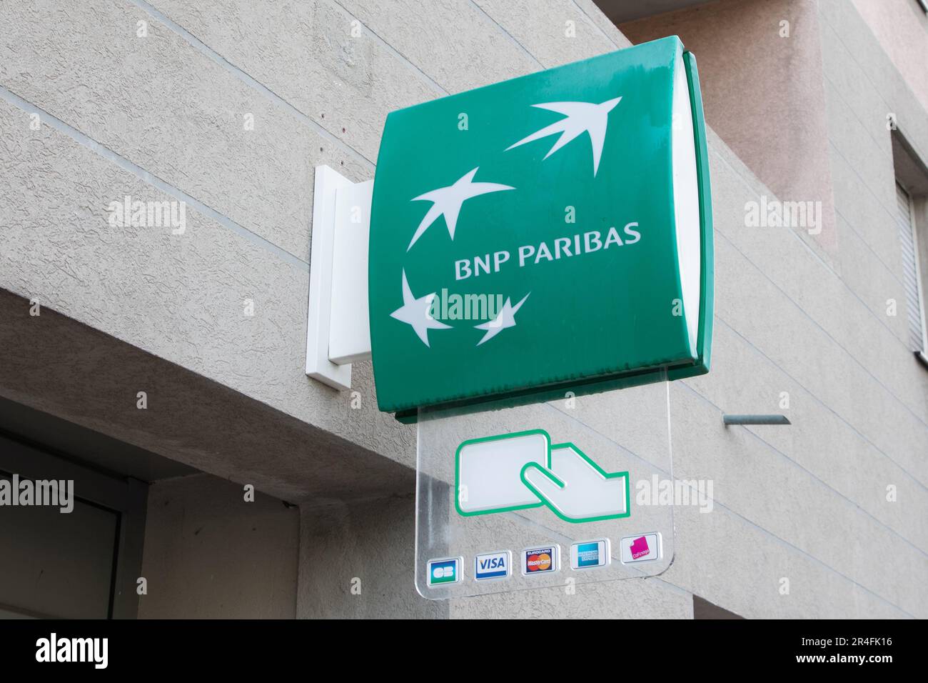 lyon , Aura France - 04 24 2023 : bnp paribas logo brand and sign atm ...