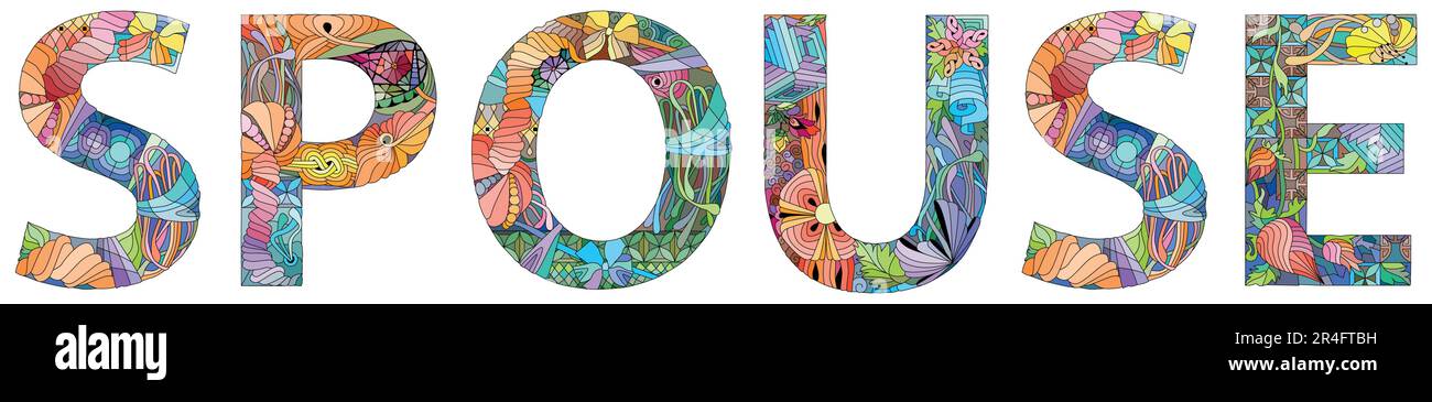 Hand-painted art design. Hand drawn illustration words SPOUSE for t ...