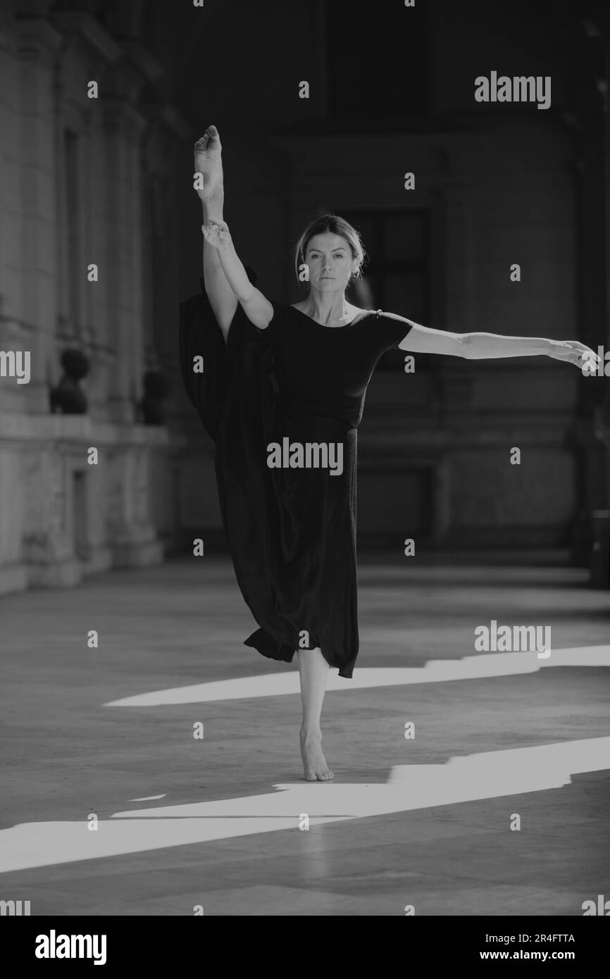 Ballet dancer. Flexible stretch fit woman body. Young girl doing ...