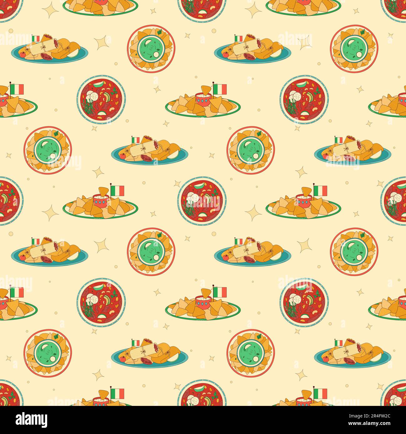 Mexican traditional food seamless pattern. Vector illustration in hand ...