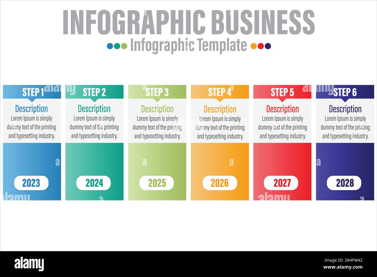 Concept of process with Six 6 successive steps. Six colorful graphic ...