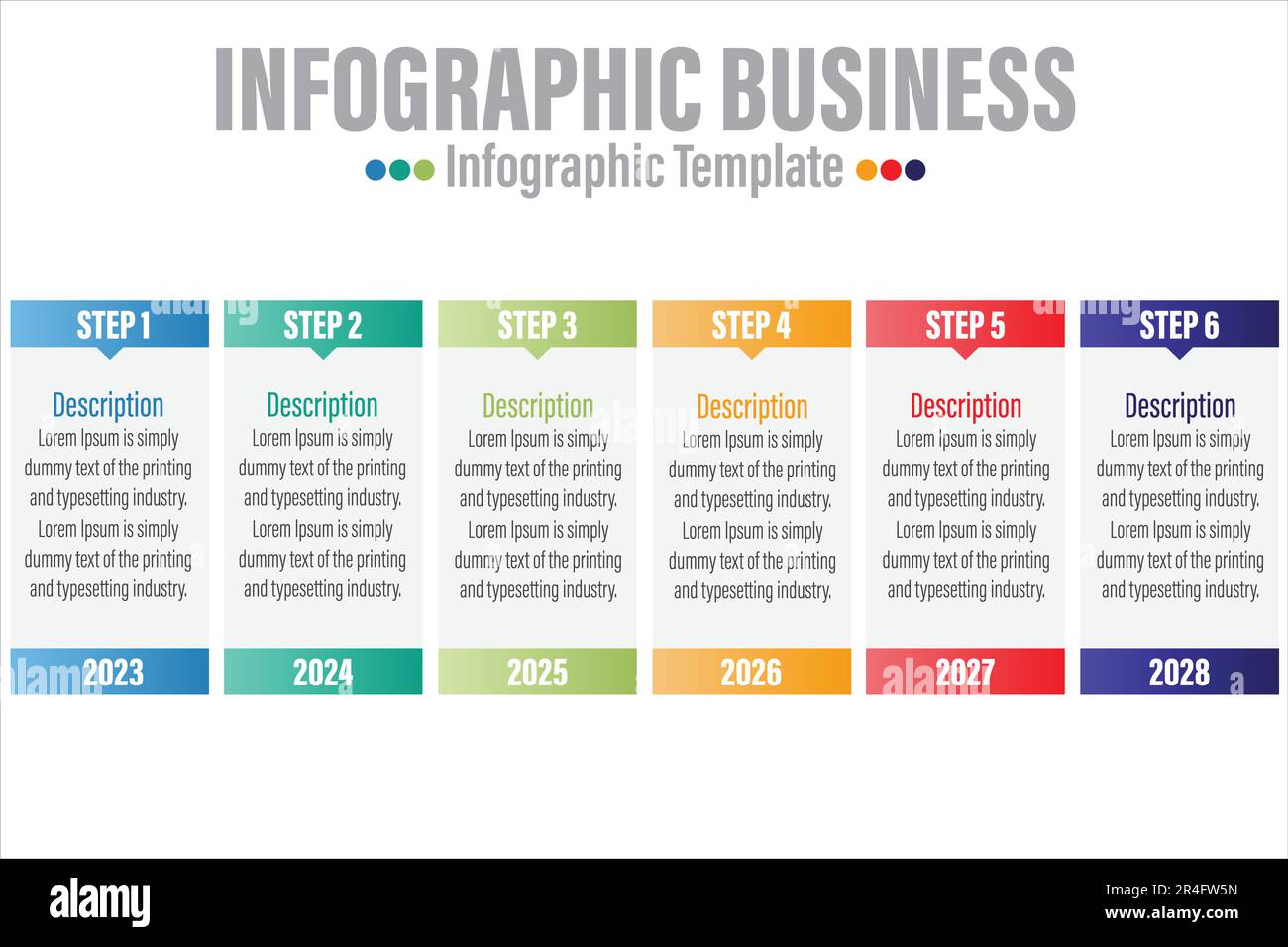 Concept of process with Six 6 successive steps. Six colorful graphic ...