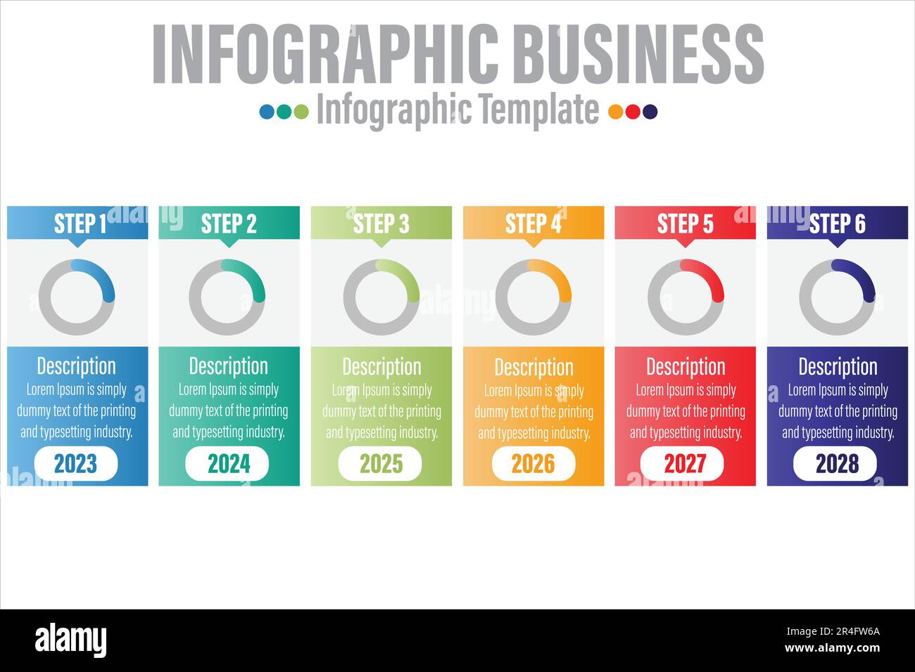 Concept of process with Six 6 successive steps. Six colorful graphic ...