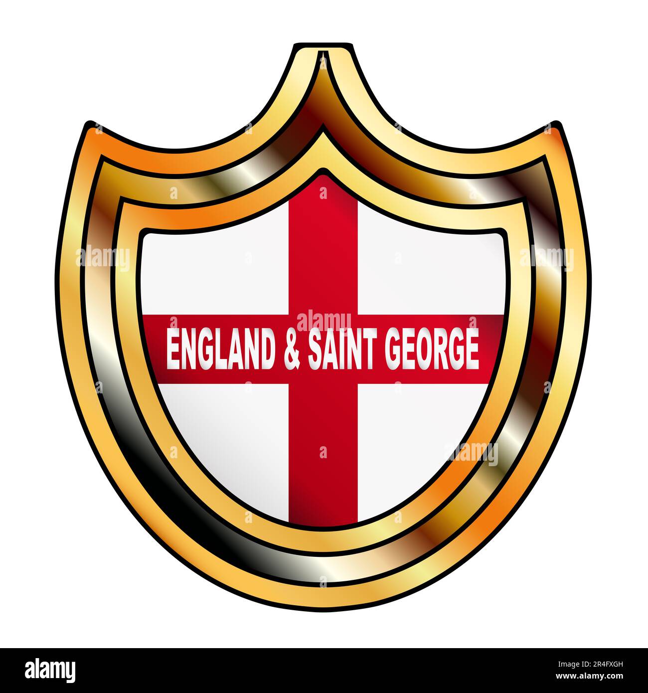 Typical metal shield with inset English flag inset on a white ...