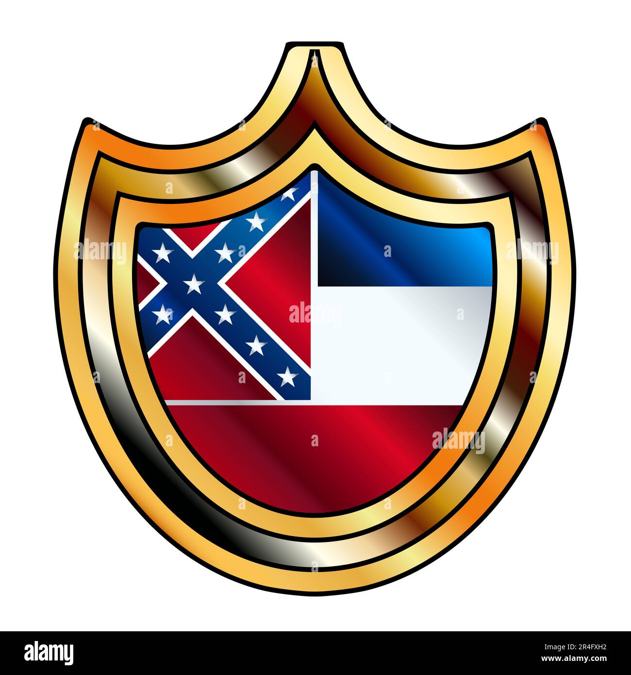 Typical metal shield with inset Mississippi State flag on a white ...