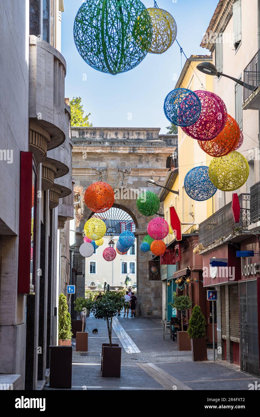 Street With Bistro and Shops In The City Of Carcassonne In Occitania ...