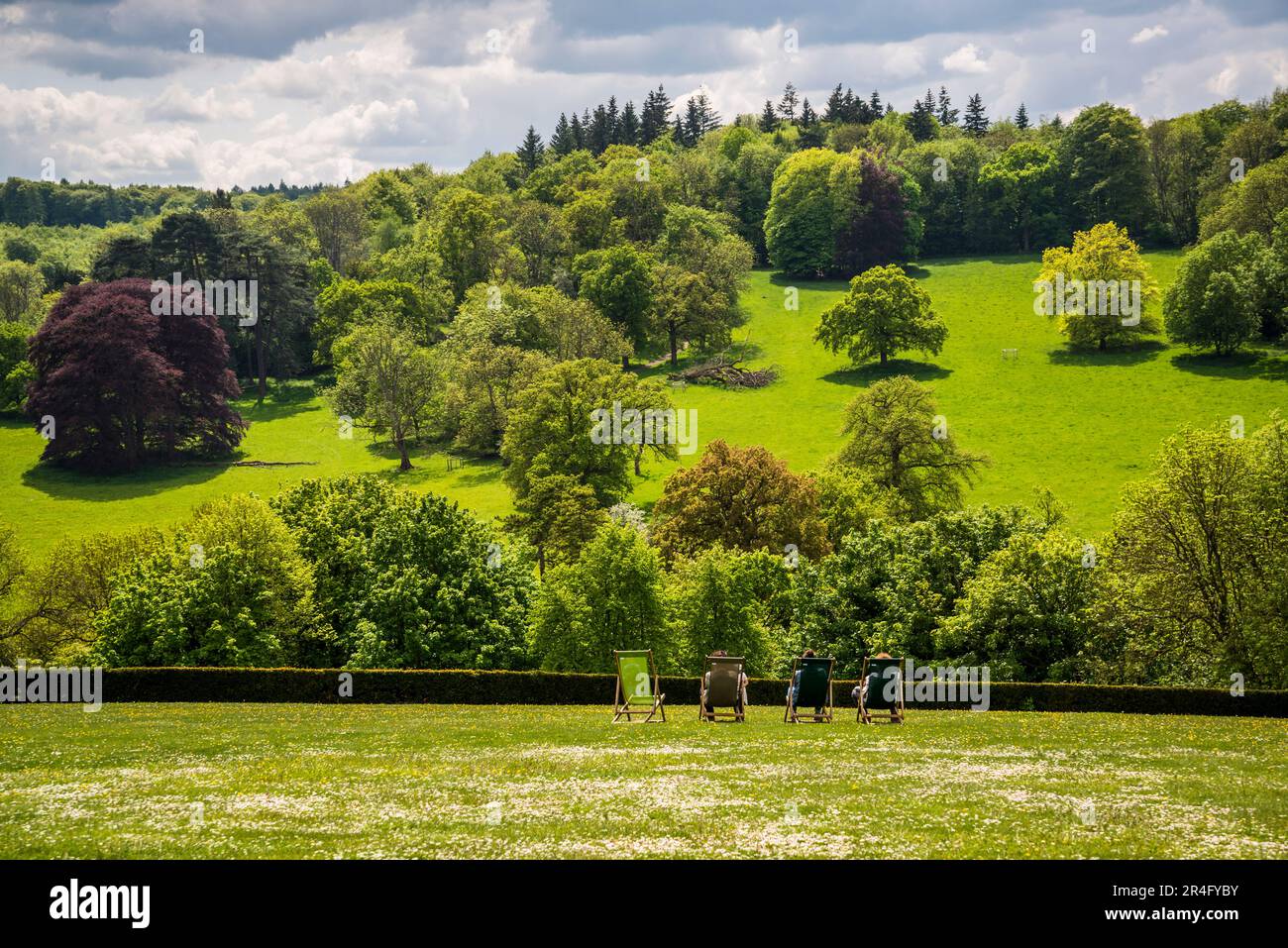 People in deckchairs enjoying the view of Surrey Hills Area of ...