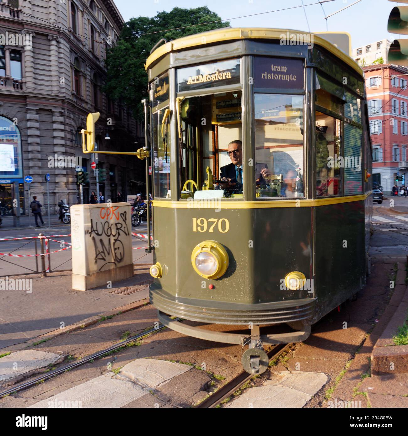 Historic 1970 Heritage Green Tram aka Streetcar aka Trolley with driver ...
