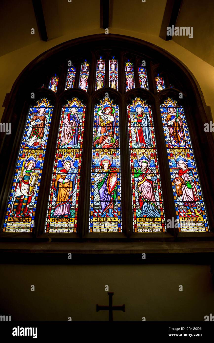 Stained-glass window with figures from the Old and New Testament, St ...