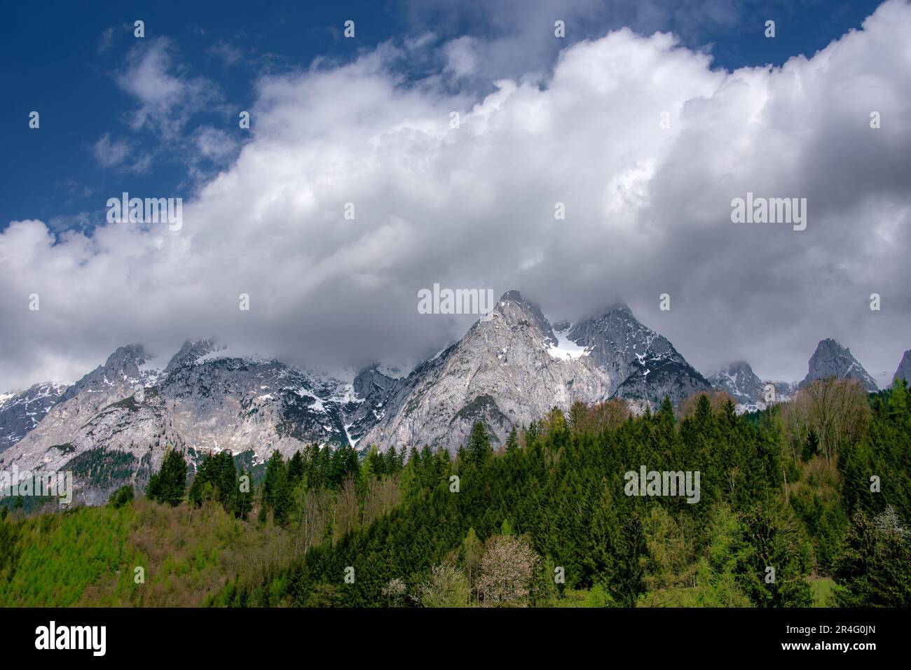 Cloudy mountain pick in Austrian alps, scenery picture of Alps Stock ...