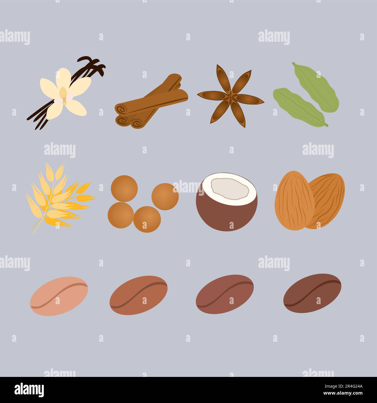 Set of vegan milk coffee ingredients. Vector illustration. Set of vegan ...
