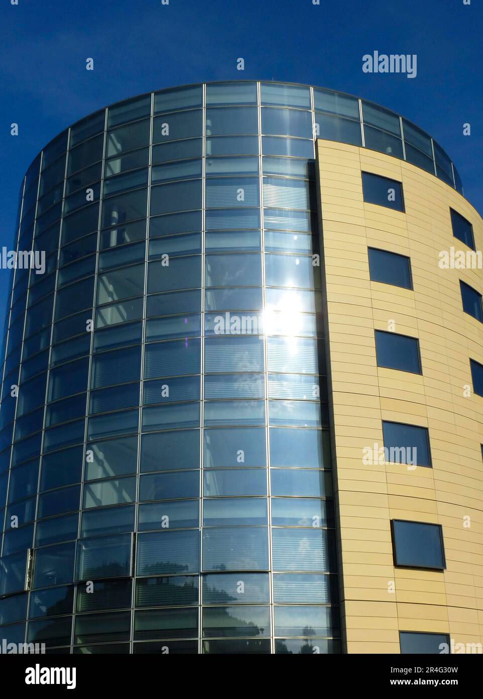 Round office tower in Muehlacker, glass tower, office building Stock ...