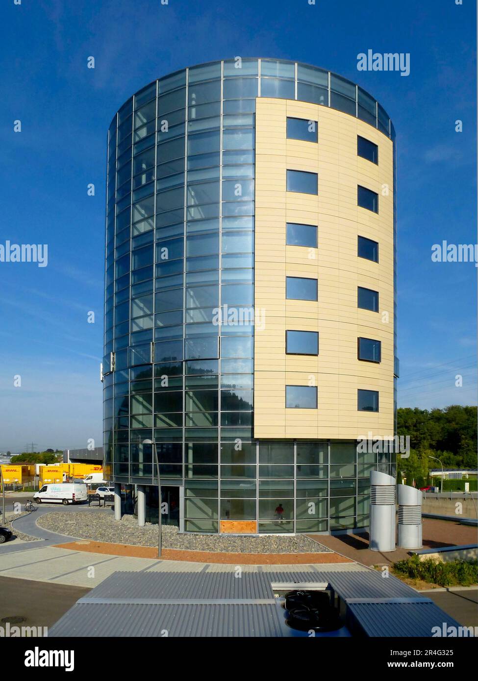 Round office tower in Muehlacker, glass tower, office building Stock ...