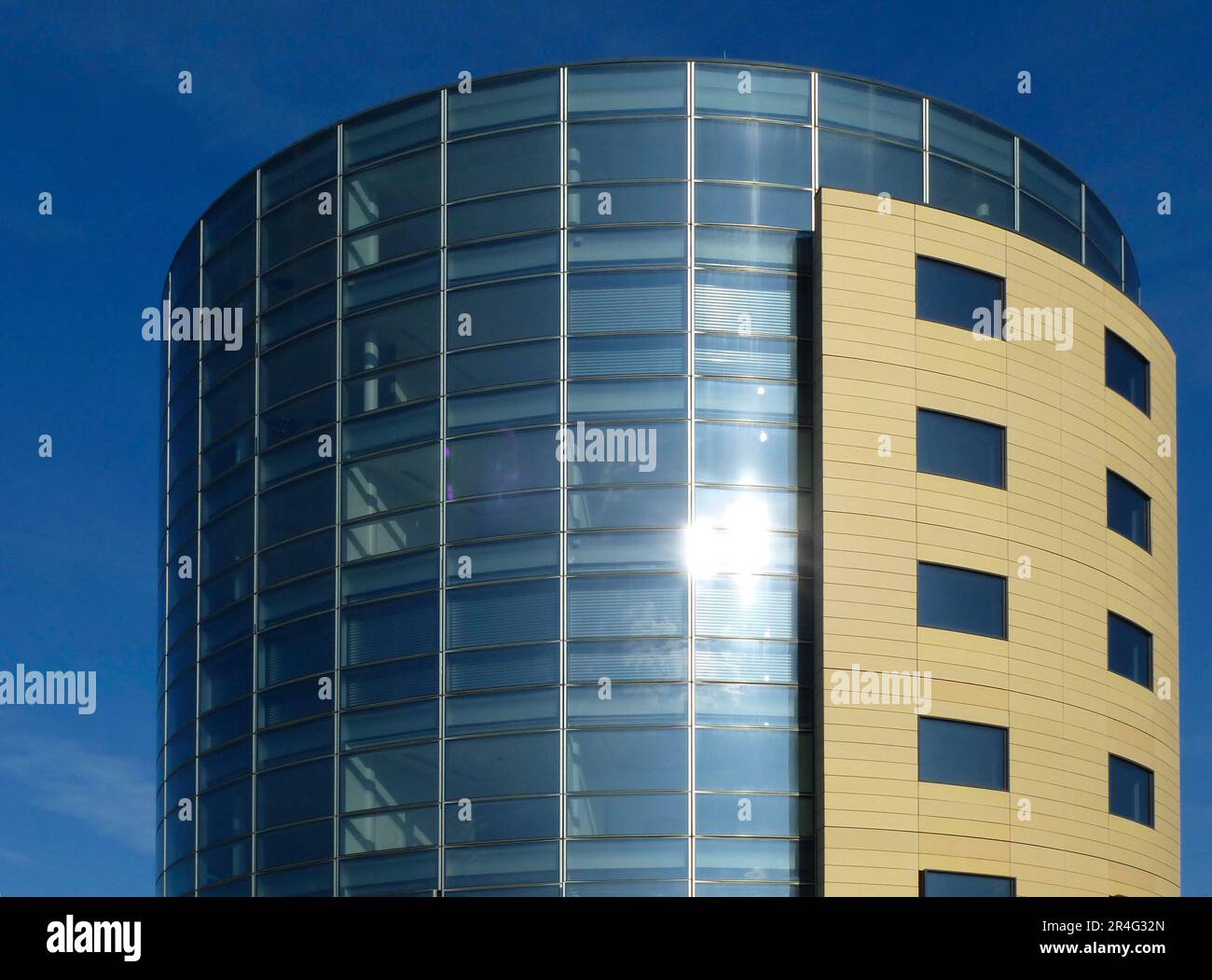 Round office tower in Muehlacker, glass tower, office building Stock ...