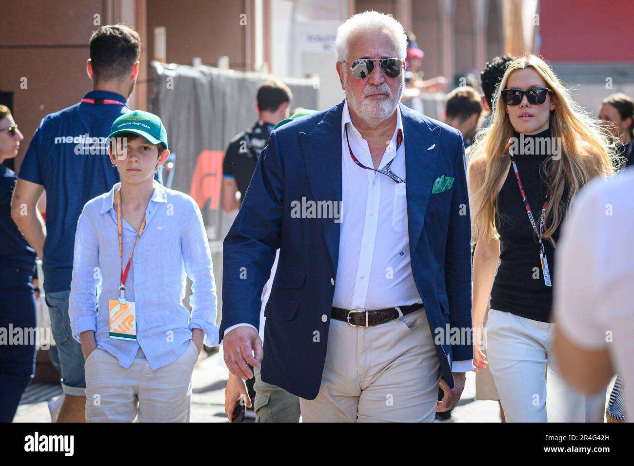 Executive Chairman of Aston Martin Lawrence Stroll (C) and his wife ...
