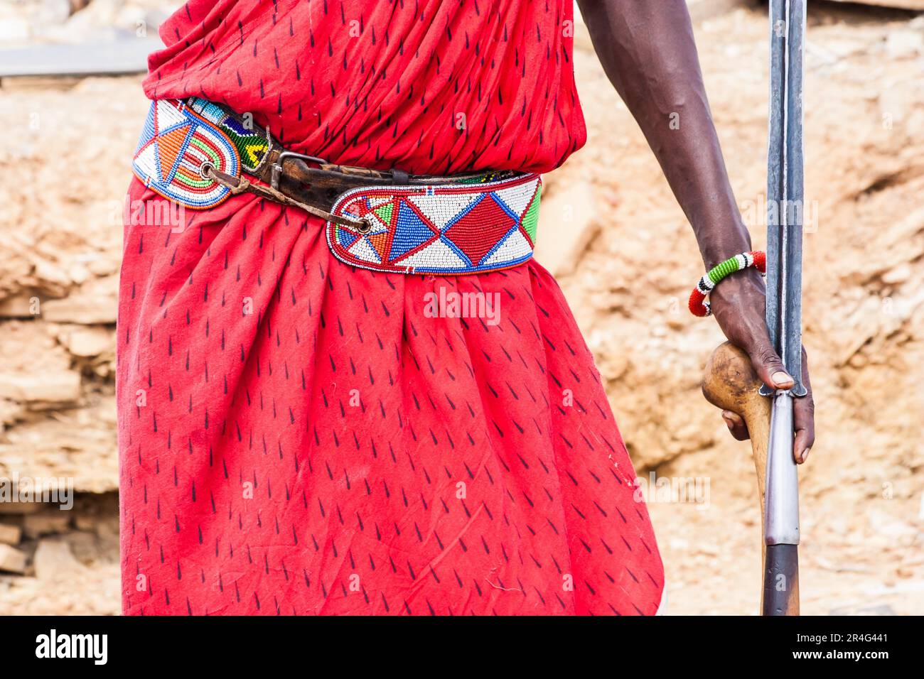 Kenya. Detail of the traditional Masai red costume Stock Photo - Alamy
