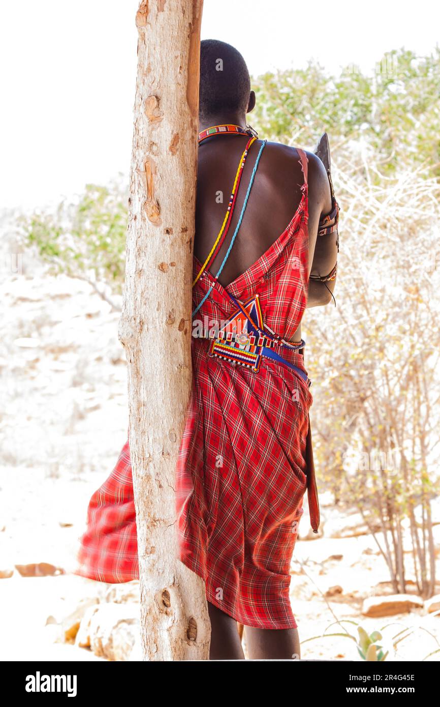 Kenya. Detail of the traditional Masai red costume Stock Photo - Alamy