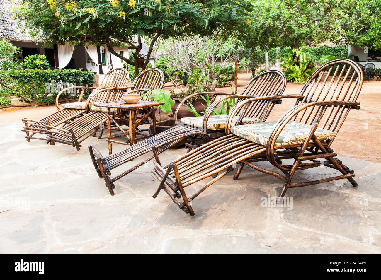 Kenya. Elegant furniture made of wood in an African garden Stock Photo ...
