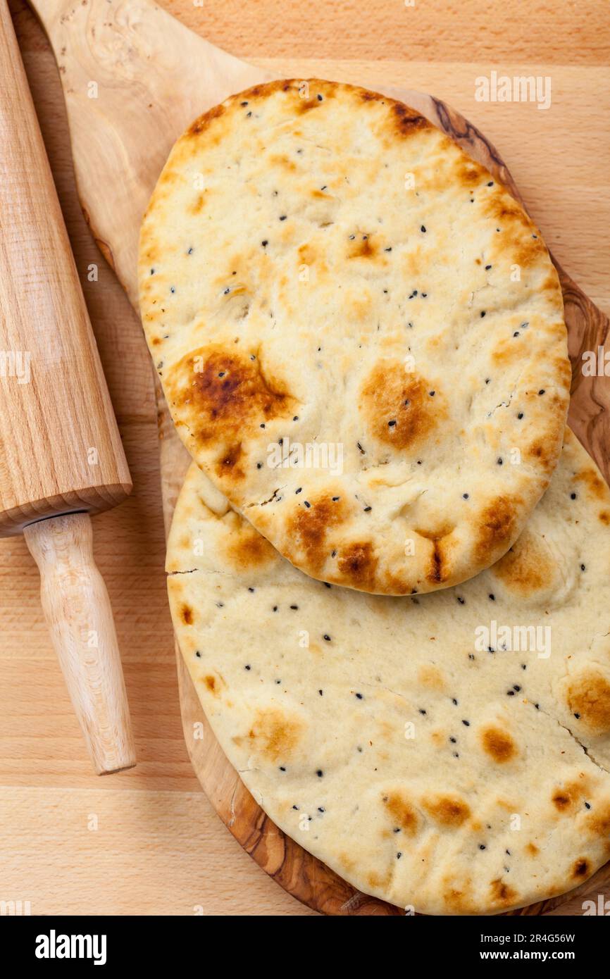 Homemade flatbread with rolling pin Stock Photo - Alamy