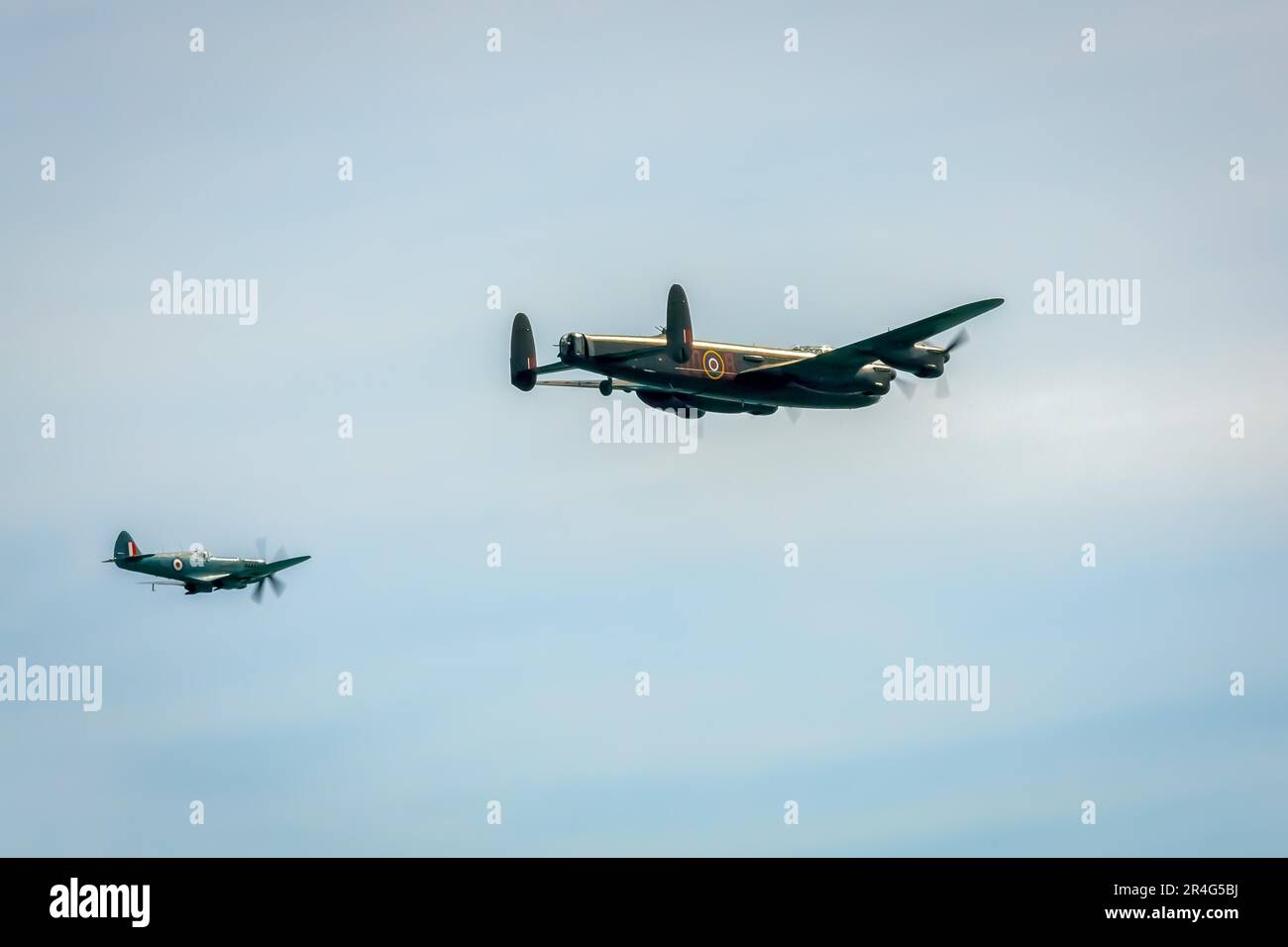 Avro Lancaster and Spitfire MK1 at Airbourne Stock Photo - Alamy