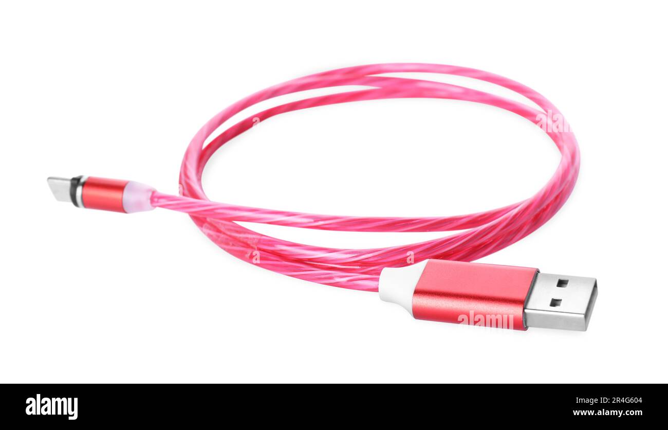 Red USB cable with type C connector isolated on white Stock Photo - Alamy