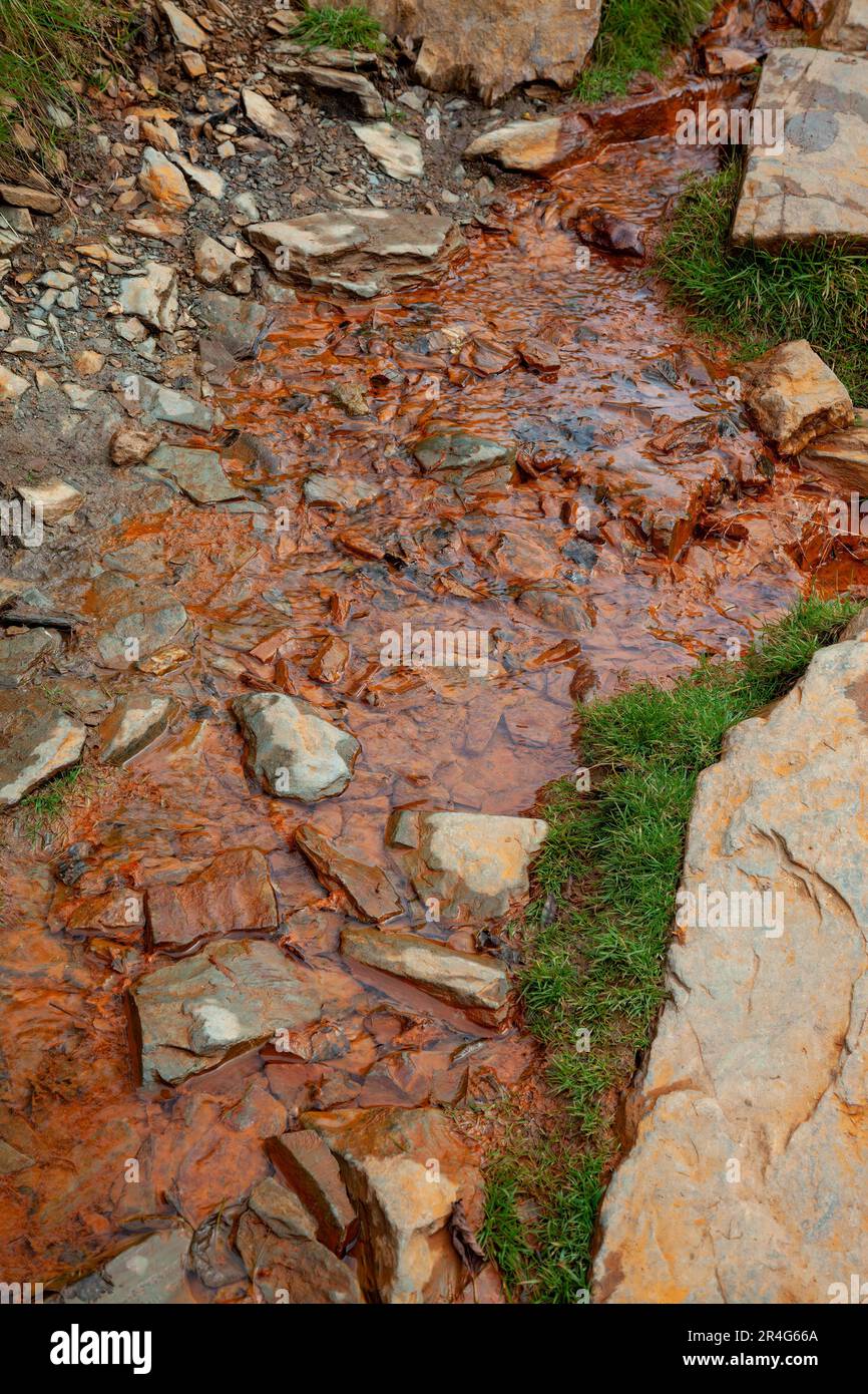 Iron ore leaching into the Glaslyn River in Wales, United Kingdom Stock ...