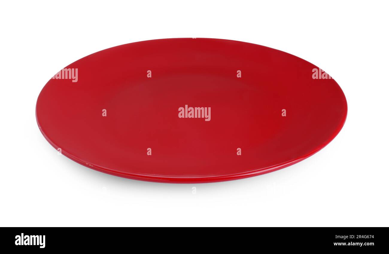 Empty red ceramic plate isolated on white Stock Photo - Alamy