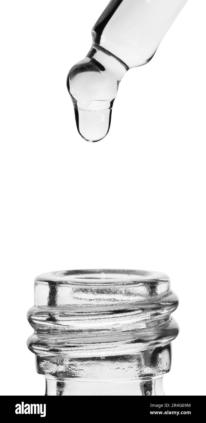 Glass pipette with serum dripping Black and White Stock Photos & Images ...