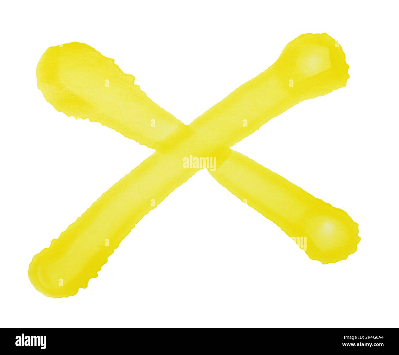 Crossed lines drawn by yellow spray paint on white background Stock ...