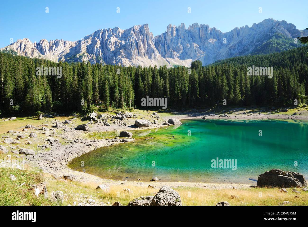 Lake Karersee (Lago di Carezza) in the Dolomites in Italy Stock Photo ...