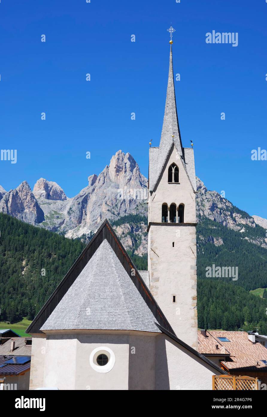 Alpine church in Pozza di Fassa Italy Stock Photo - Alamy