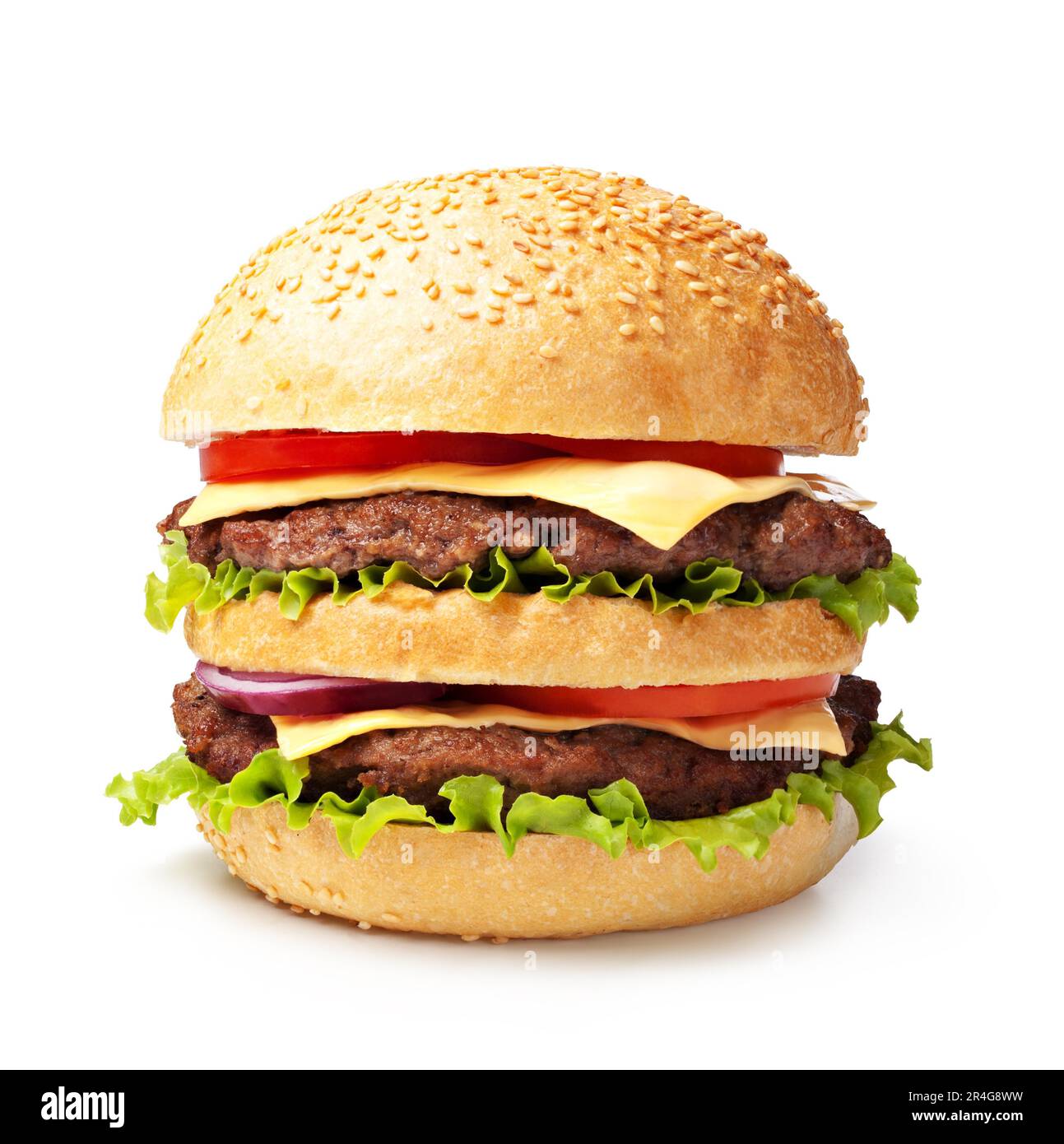double hamburger isolated on white background Stock Photo - Alamy