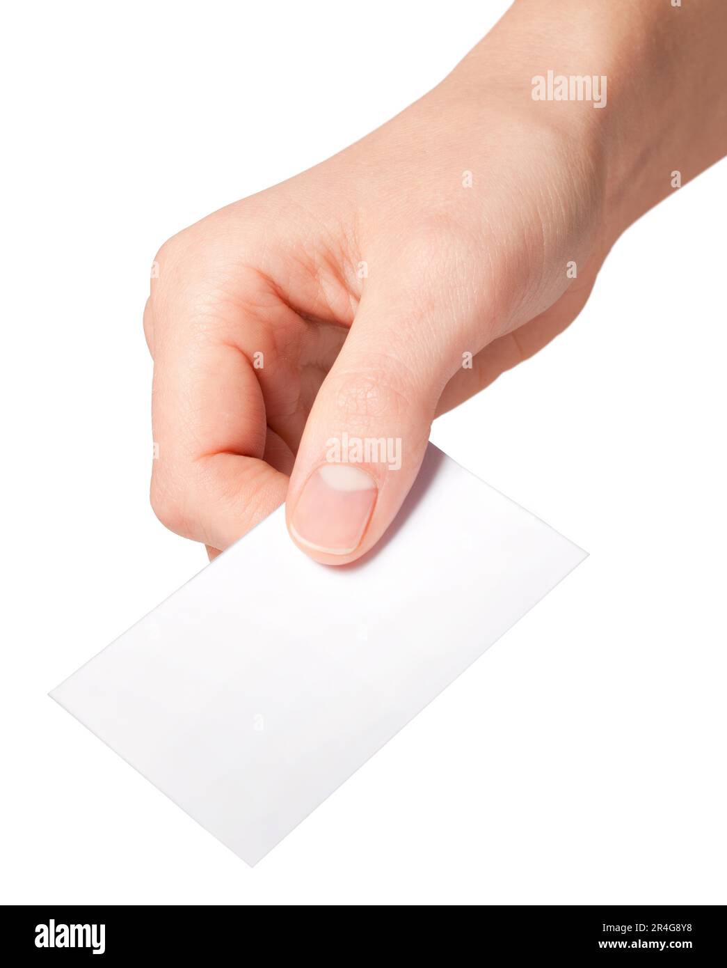 Hand of women holding blank paper label, isolated on white Stock Photo ...