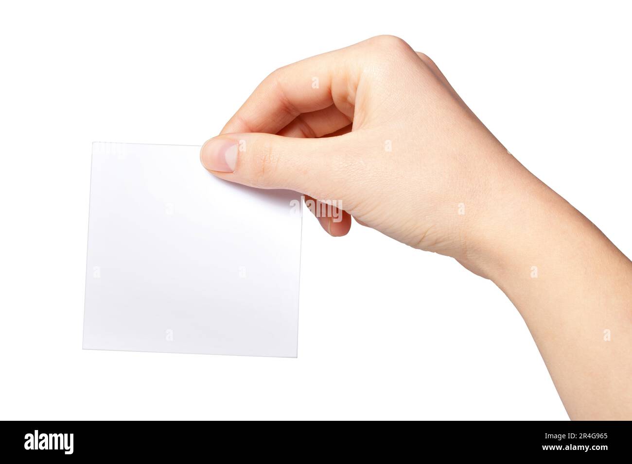 Hand of women holding blank paper label, isolated on white Stock Photo ...