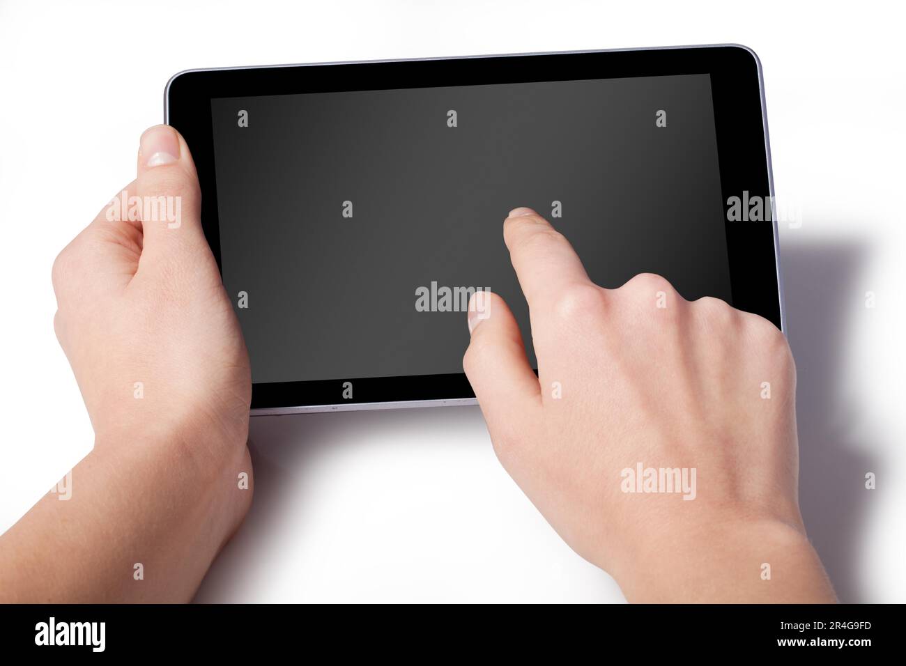 Hands with tablet computer isolated on white background Stock Photo - Alamy