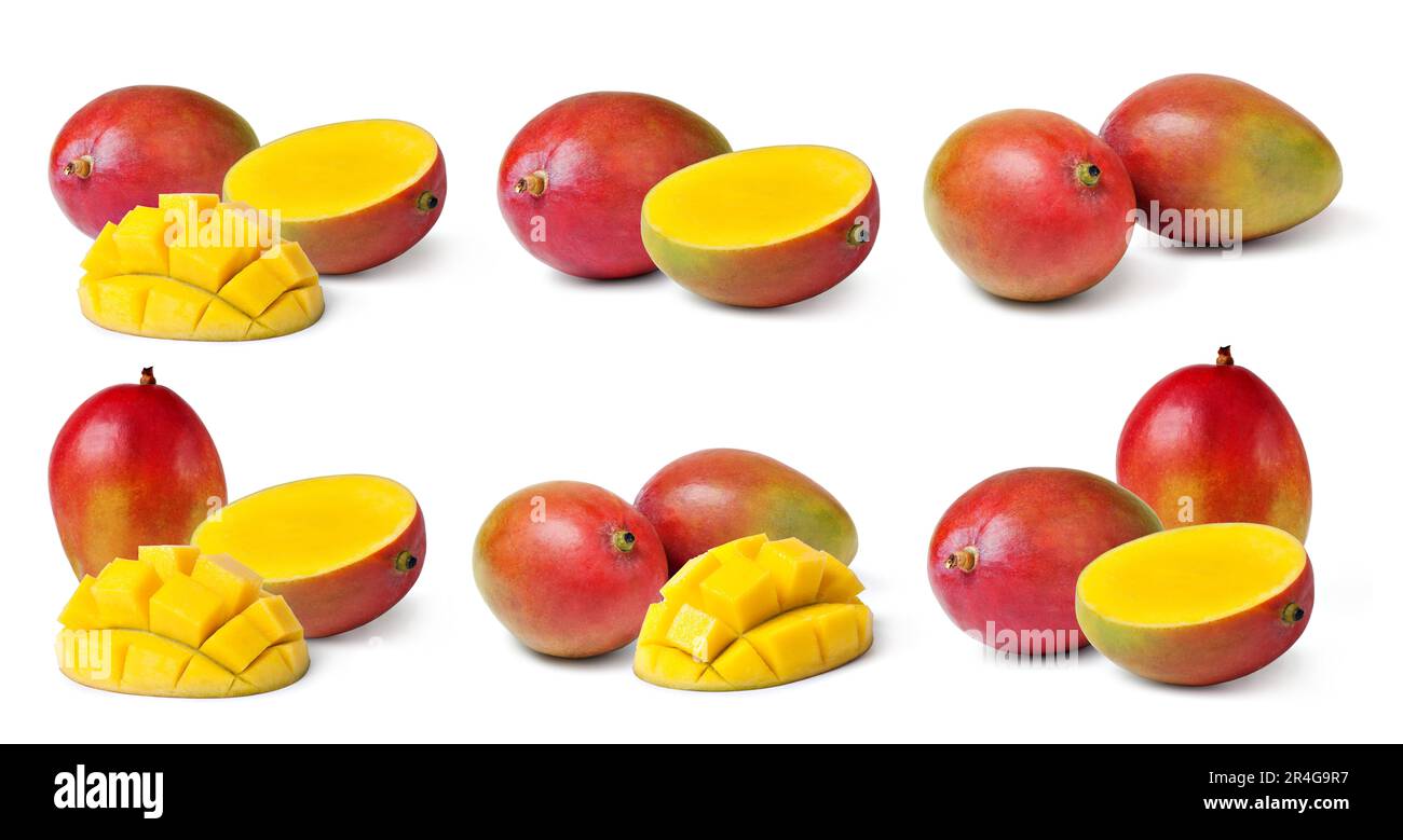 Half cut and whole mango fruits on white background Stock Photo - Alamy