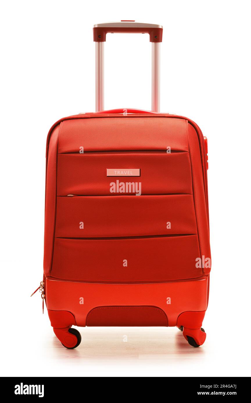 Red suitcase isolated on white Stock Photo - Alamy