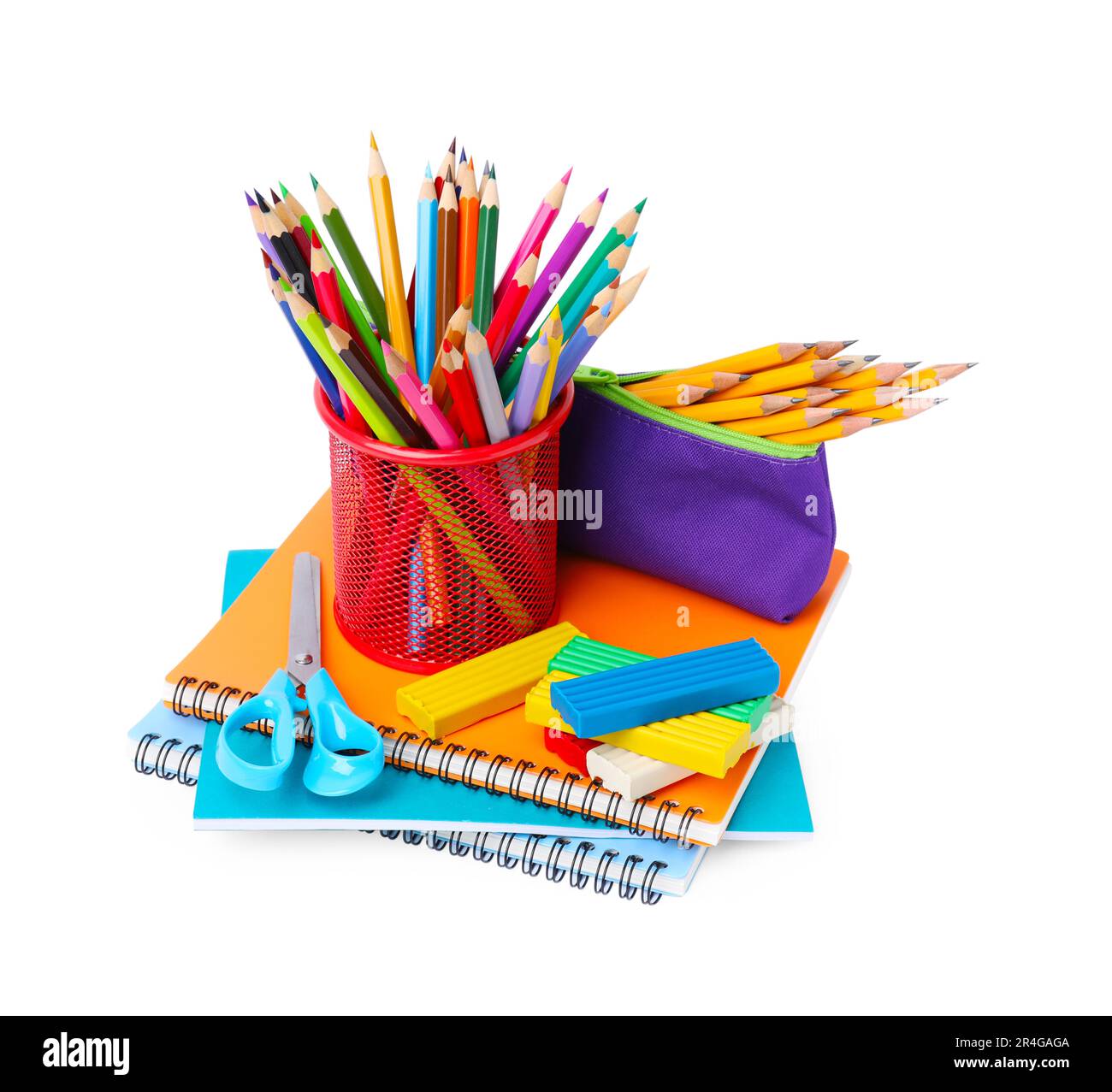 Many different school stationery isolated on white Stock Photo - Alamy