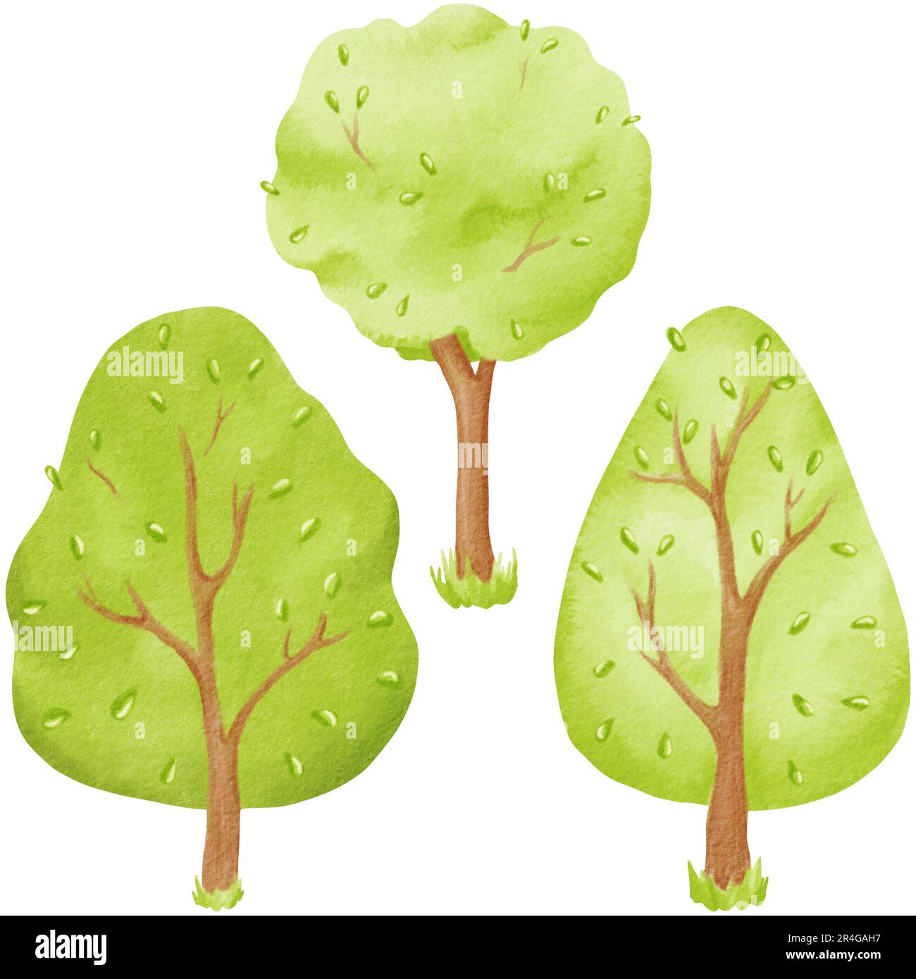 Set of cartoon green summer or spring trees isolated on white ...
