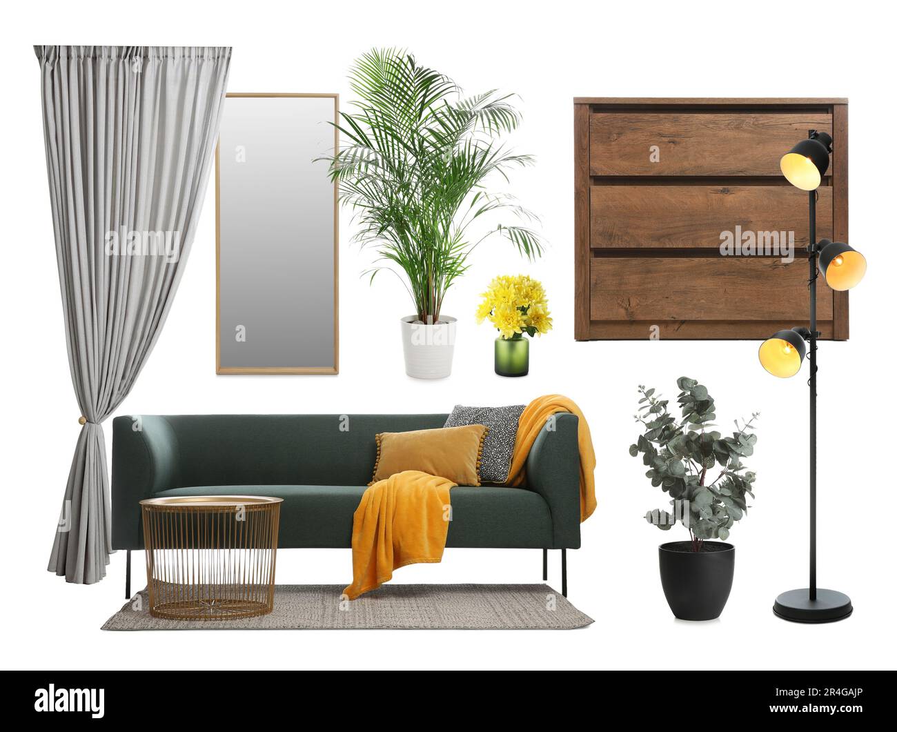 Stylish interior design. Different decorative elements and furniture on ...